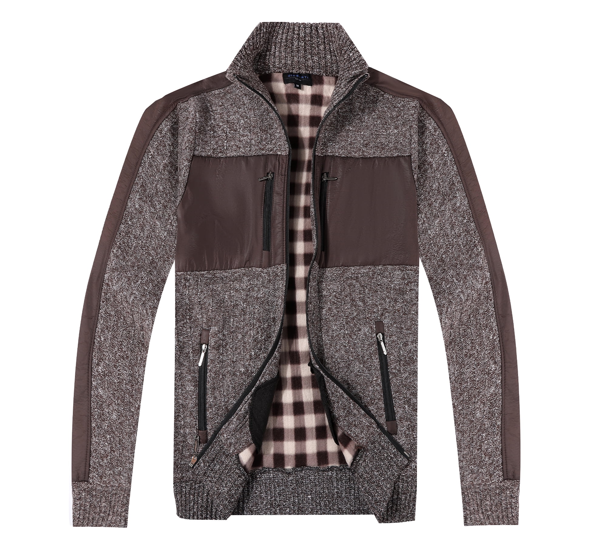 Gioberti Mens Full Zip Cardigan Patch Design Sweater with Flannel ...