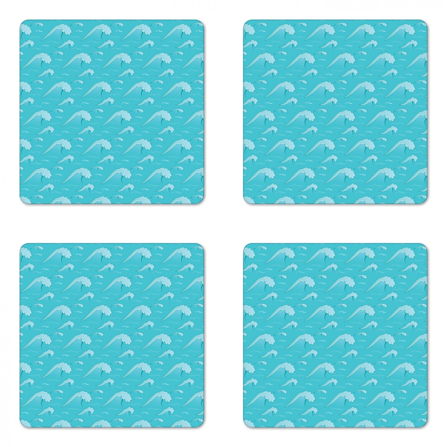 Teal Coaster Set of 4, Waves Pattern in Ocean Summertime Oriental ...