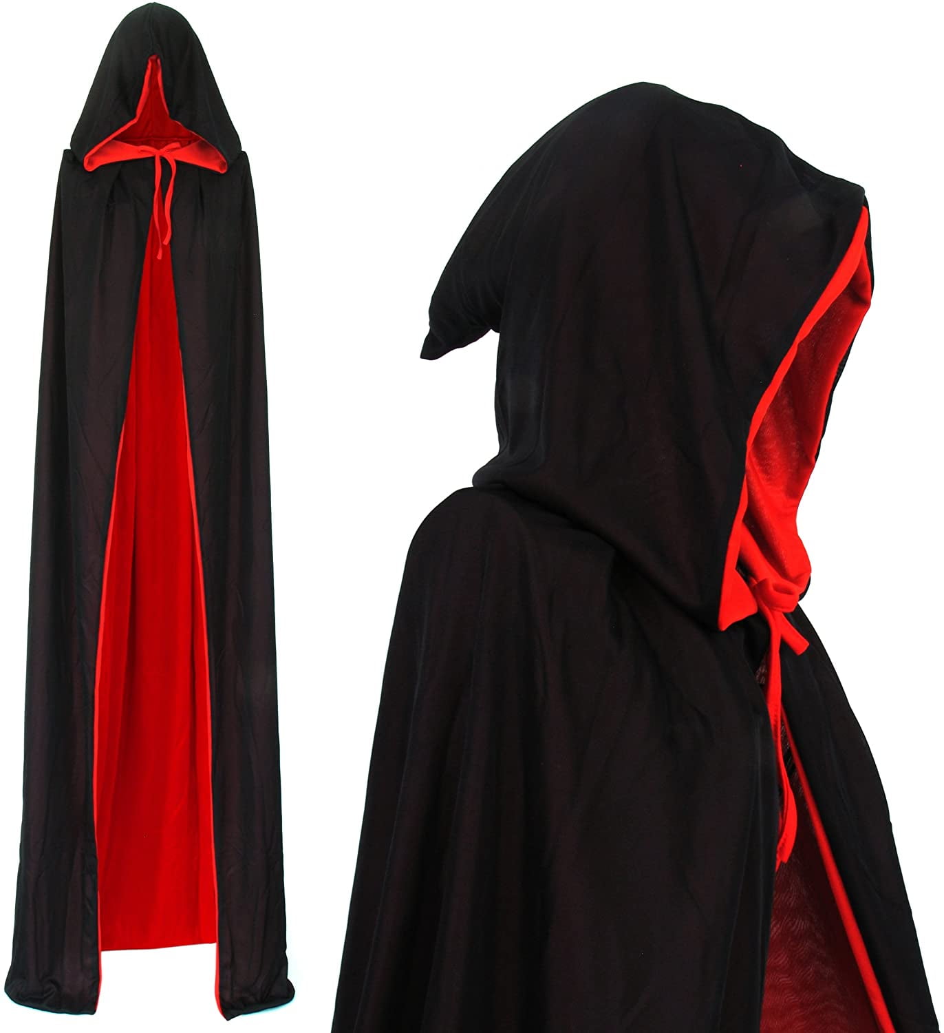 Vampire Hooded Cloak Black Red For Adults Halloween Dracula Cosplay ...