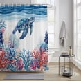 Blue Sea Turtles Shower Curtain for Bathroom, Red Coral Shell Ocean ...