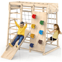 9-in-1 Wooden Swing Set & Climber, Indoor Outdoor Playset with Slide ...