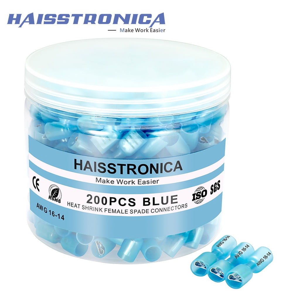 haisstronica 200PCS Blue 16-14 Gauge Heat Shrink Female Spade ...