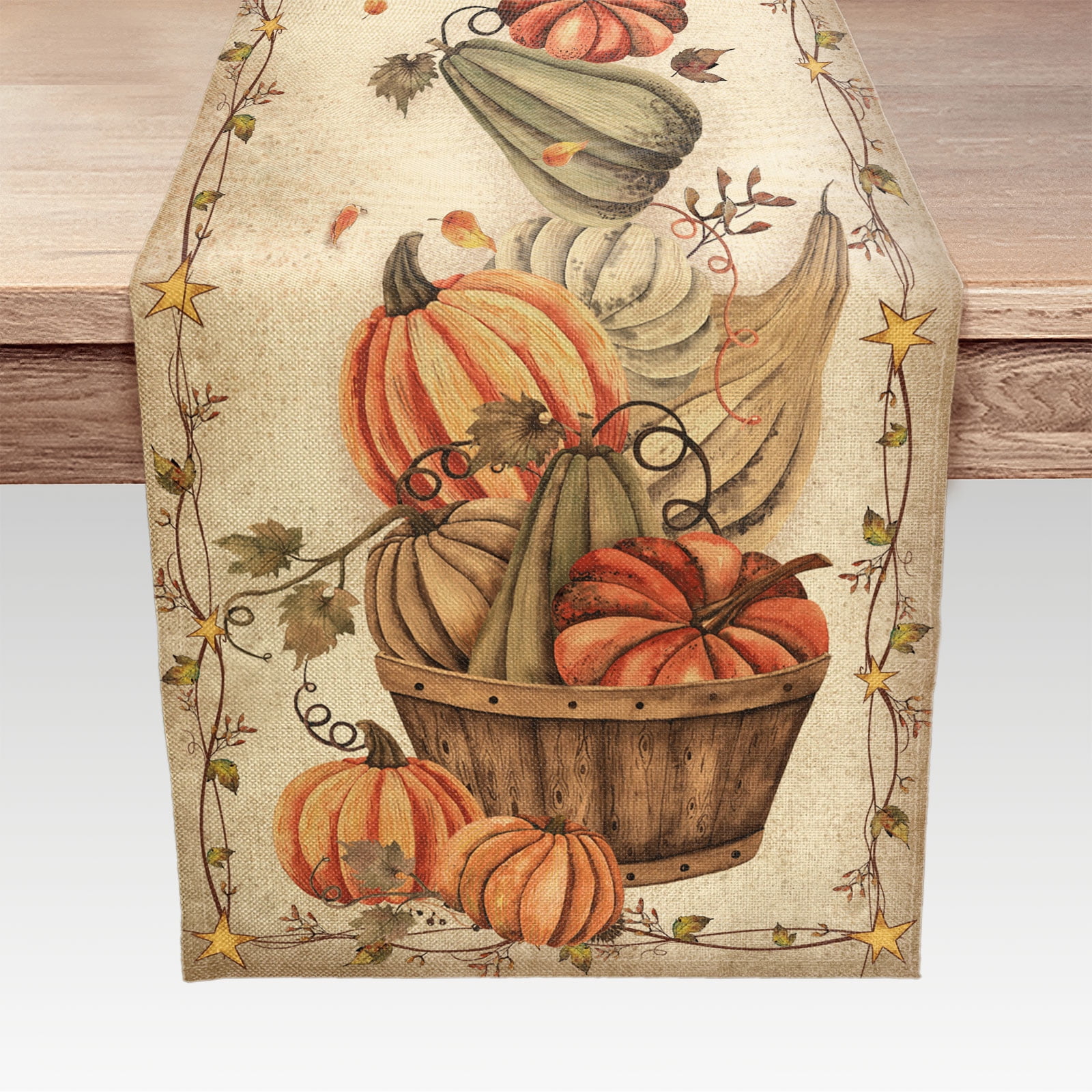 Fall Pumpkin Table Runner, Autumn Thanksgiving Colorful Pumpkin Table ...