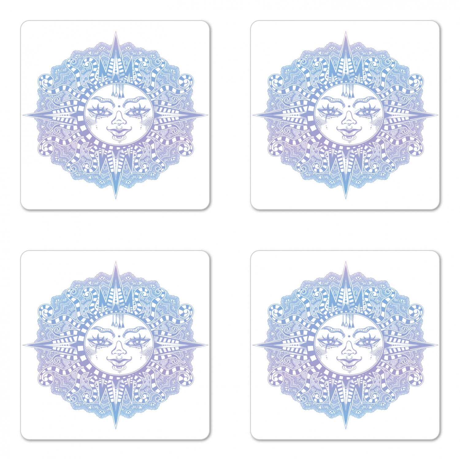 Ethnic Coaster Set of 4, Human Face on an Orient Contemporary Design ...