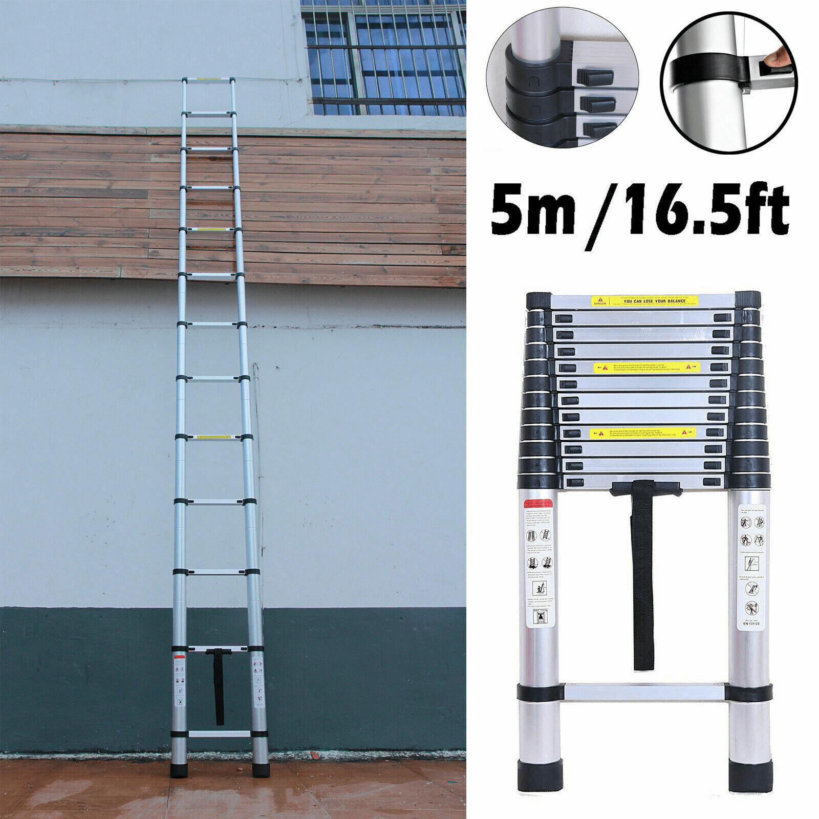 Dayplus 16.5FT/5M Aluminum Telescopic loft ladder extendable ...
