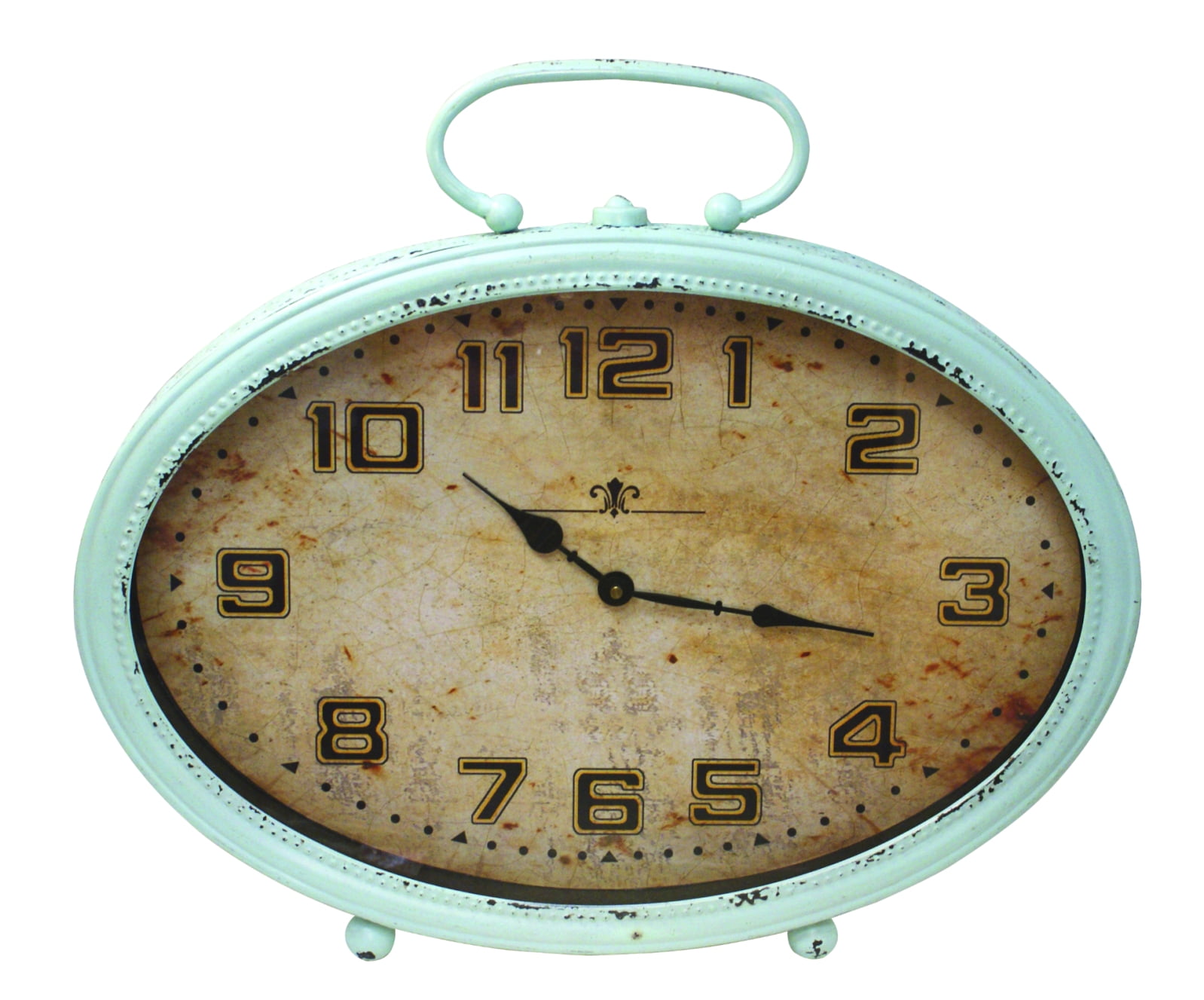 Teal Blue Oval Antiqued Face Metal Table Clock 19 Inch Metal Split P ...