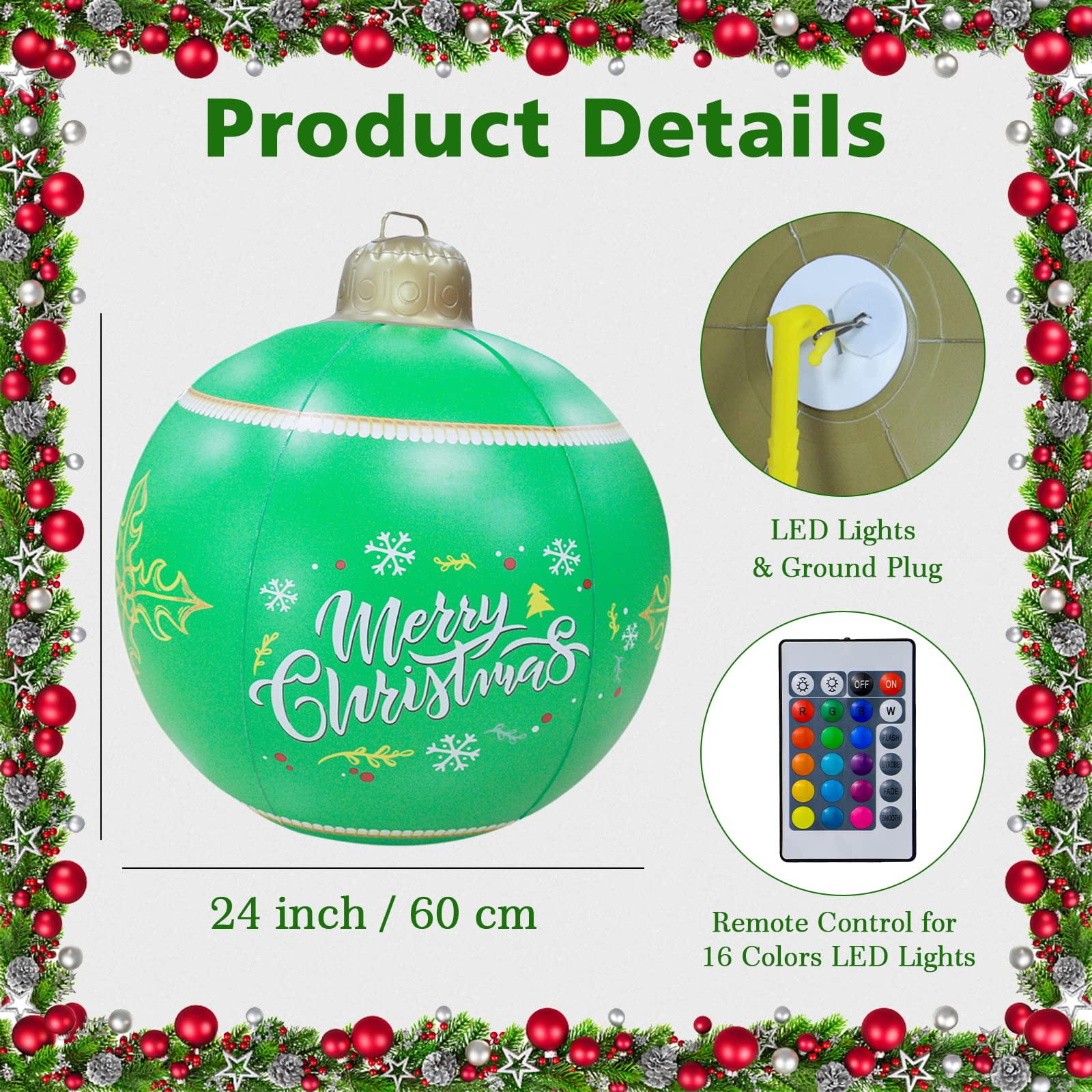 LED light Outdoor Christmas Inflatable Decoration Ball,Giant Christmas ...