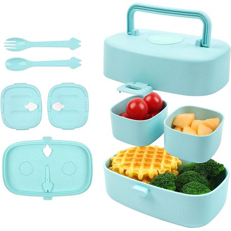 HTWW Bento Box for Kids, Leak-Proof kids Bento Lunch Box - Wheat Straw ...