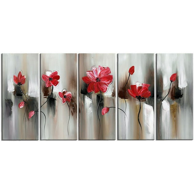 Design Art Red Modern Flower Art Gallery Wrapped Canvas Art - Walmart.ca