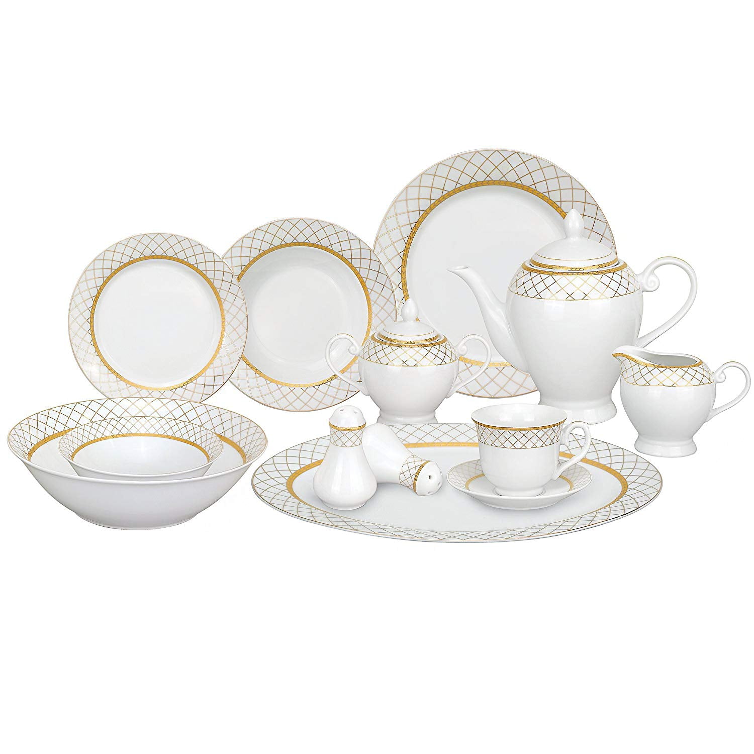 Lorren Home Trends 57 Piece Porcelain Dinnerware Set, Service 8 ...