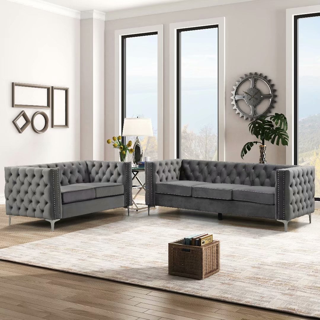 Morden Fort Modern 2 Pieces of Loveseat and Sofa Couch Set with Dutch ...