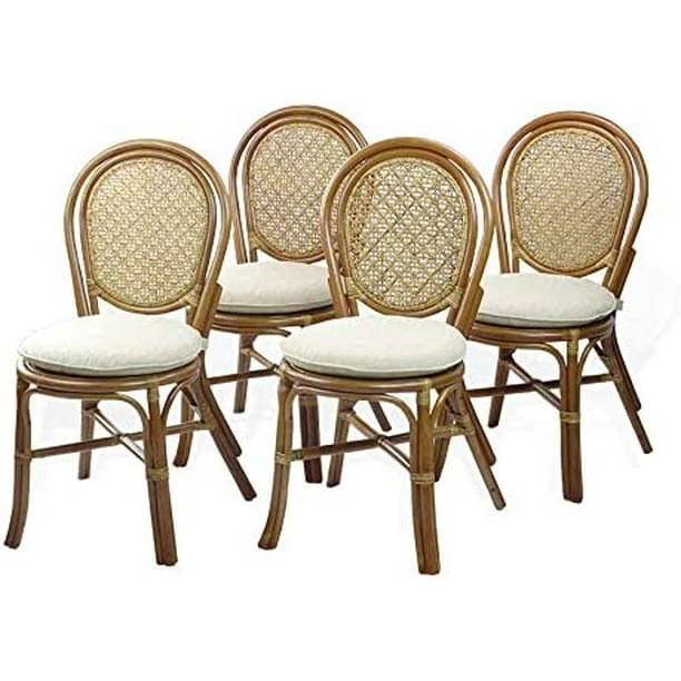 Set of 4 Denver Dining Handmade Wicker Side Chairs with Cream Cushions ...