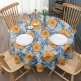 Blue Orange Sunflower Leaf Pattern Round Tablecloth 60"x60",Wrinkle ...
