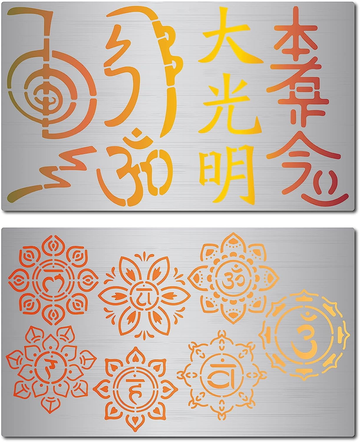 2 Styles 6 Metal Reiki Symbols Stencil Japanese Namaste Chakra Stencils ...