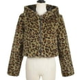 BiZtdJrK Best Sales Today Women Fuzzy Fleece Hooded Jacket Zip Up Warm Faux Furry Leopard ...