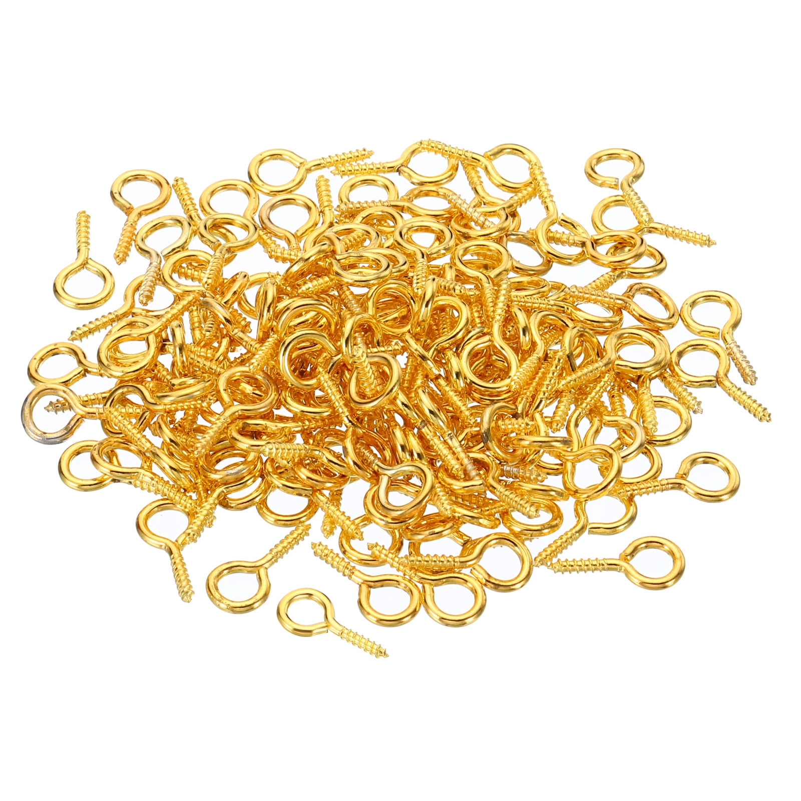 Uxcell 4mm ID x 15mm L Screw Eyes Pin Mini Small Eye Hooks Golden 150 ...