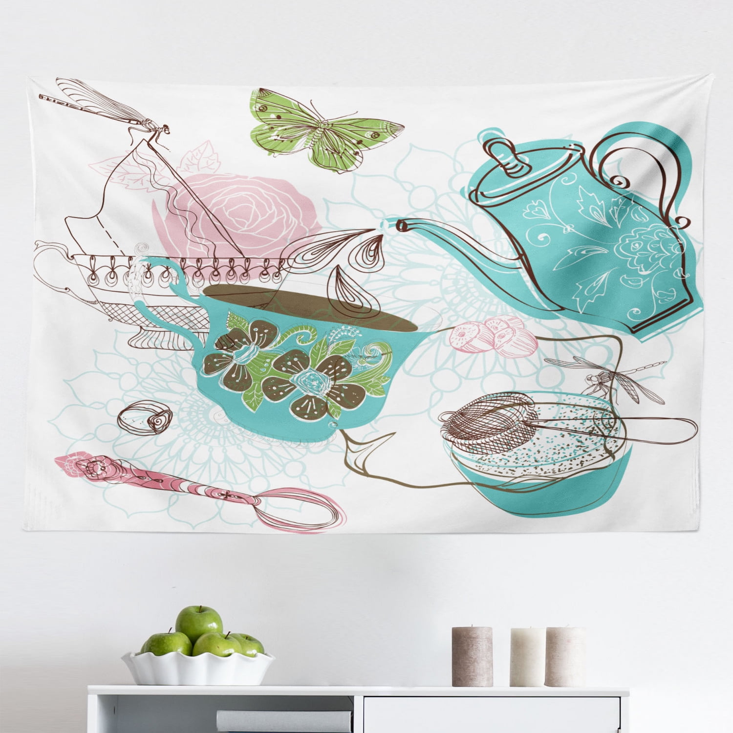 Tea Tapestry, Ornamental Teapots Cups Old Fashioned Afternoon Kitchen ...