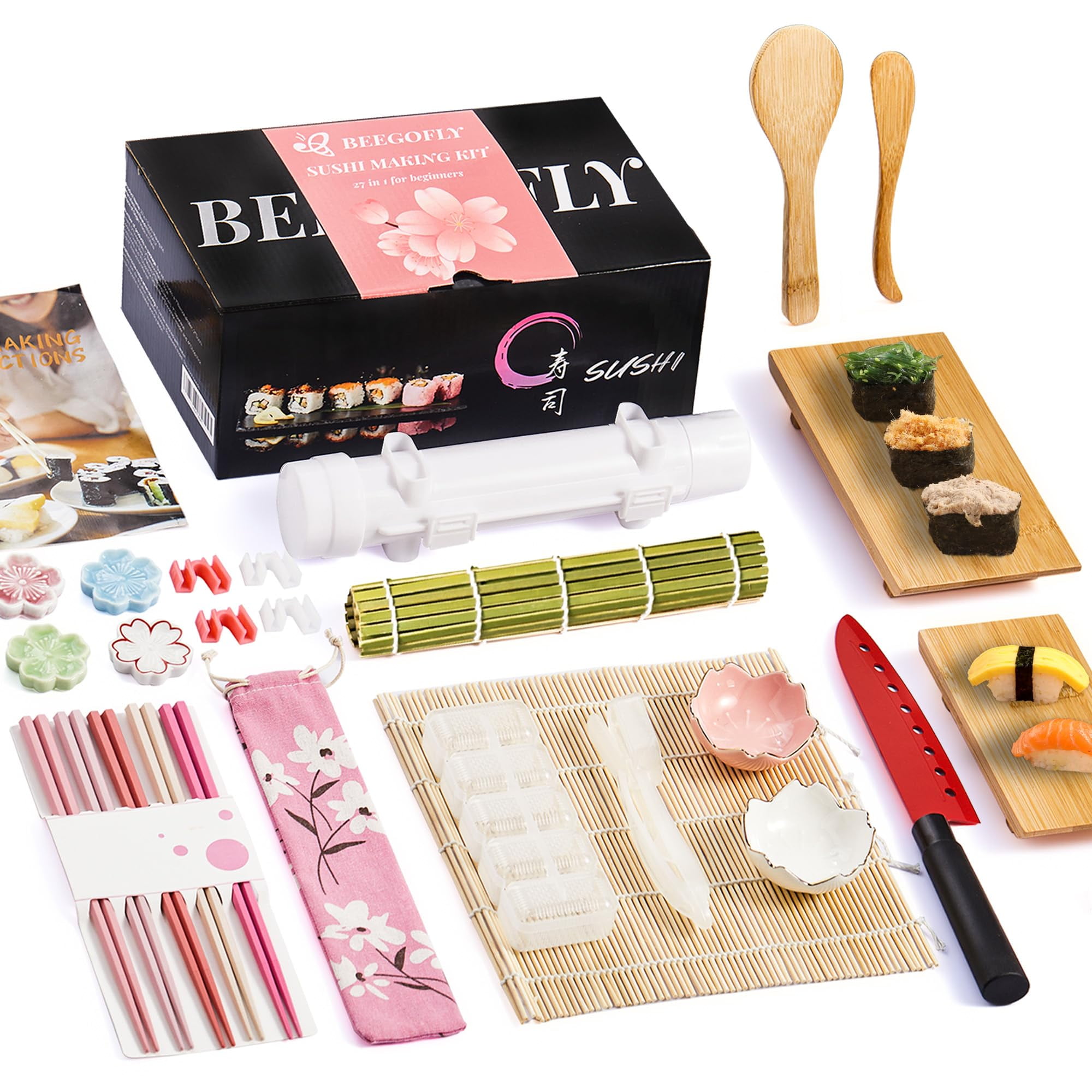 Beegofly Sushi Making Kit, 27-in-1 Sushi Bazooka Roller Set, Includes ...