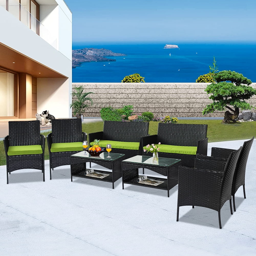 8 Piece Wicker Patio Set, Upgrade Outdoor Patio Furniture Set with 2 ...
