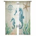 ERUNPONLY Seahorse Coastal Sheer Curtains 96 Inch Length 2 Panels Set ...