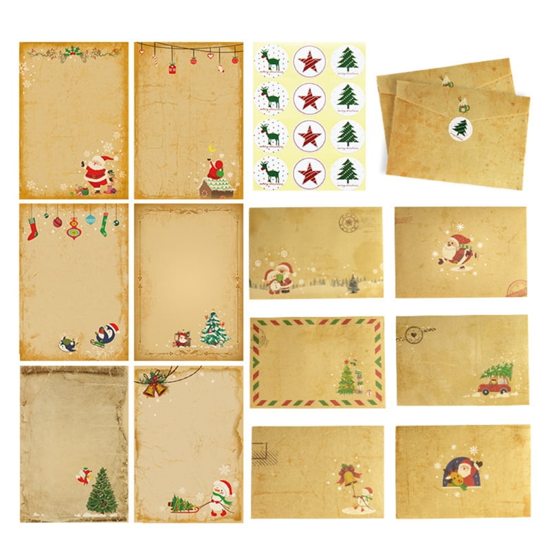 Vintage Christmas Kraft Letter Paper Set with 30 x Retro Envelopes 36 x ...