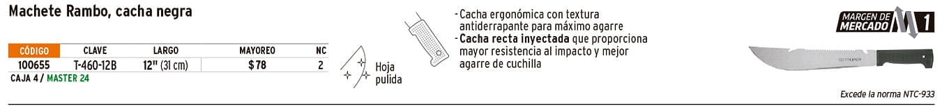 Machete rambo 12', cacha negra Truper Machete rambo 12', cacha negra ...