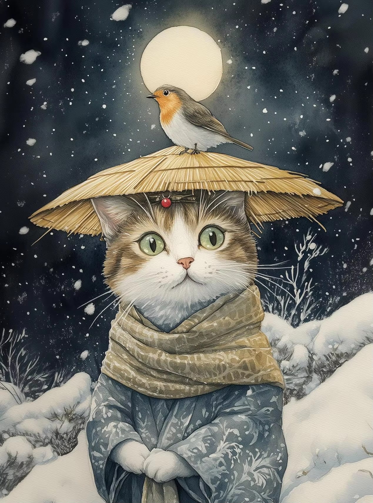 Japanese Black Cat Bathing Moon Lucky Cat Cartoon Illustration Retro ...