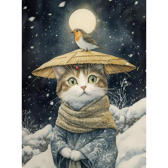 Japanese Black Cat Bathing Moon Lucky Cat Cartoon Illustration Retro ...