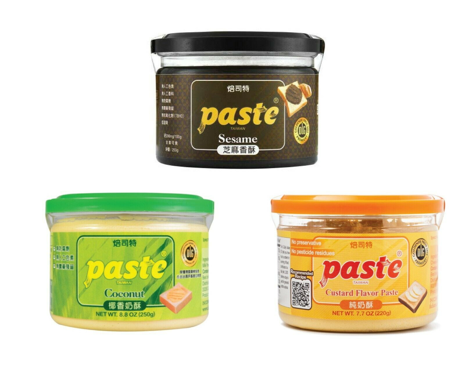 PASTE Taiwan Creamy Custard Paste, Coconut & Black Sesame Paste; Set of ...