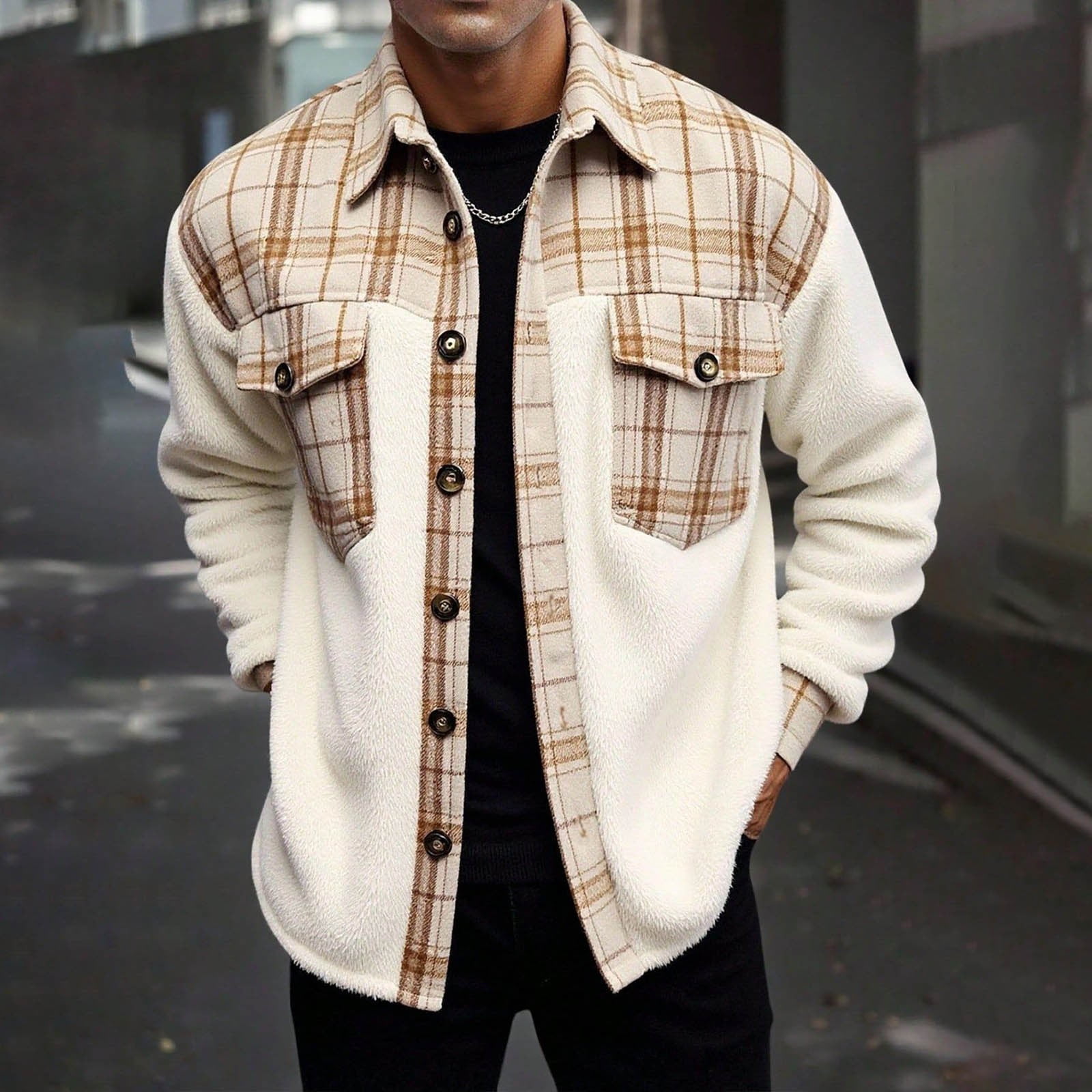 Click here for Unbranded Mens Checkered Pattern Patchwork Jacket... prices