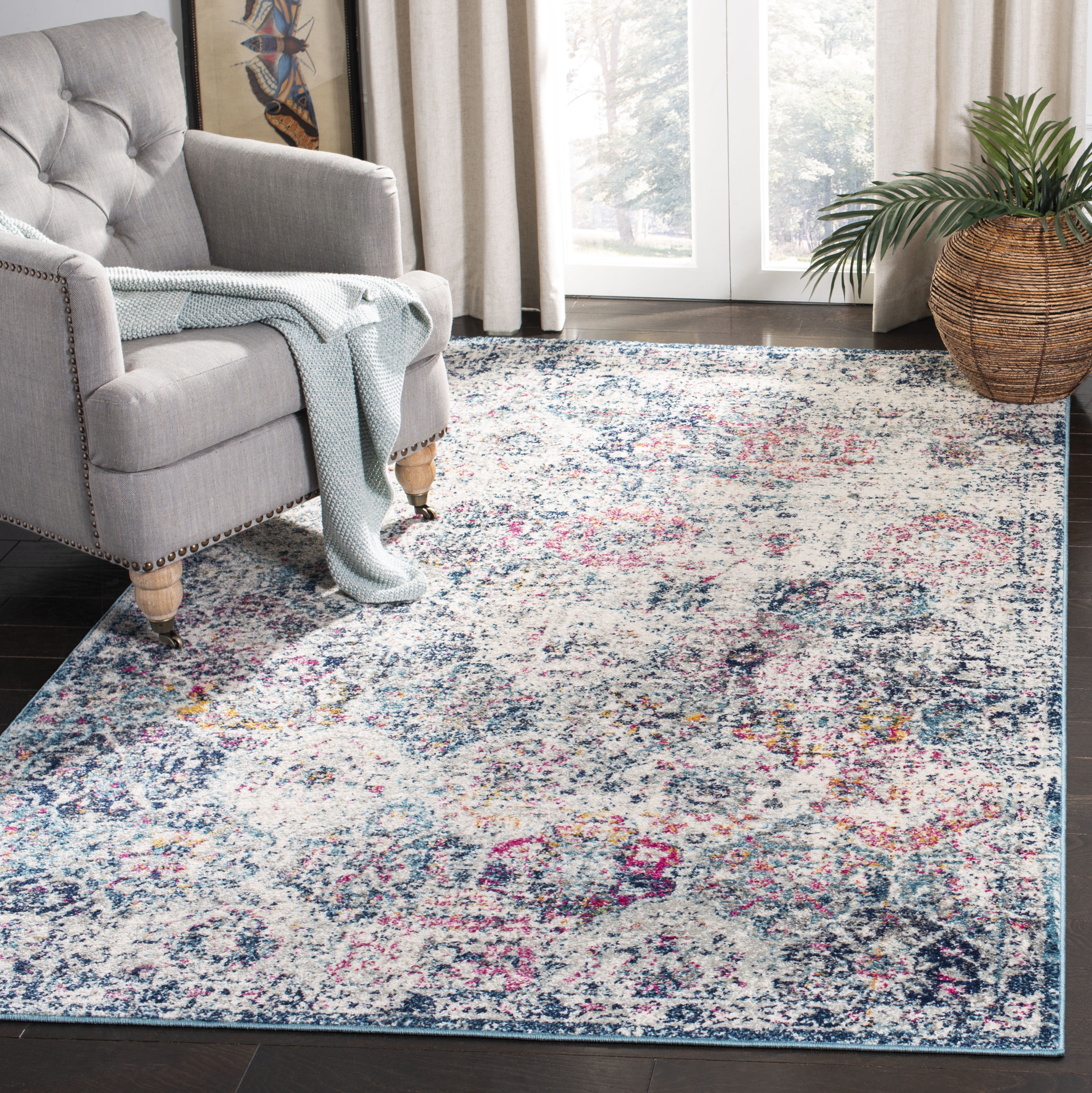 SAFAVIEH Madison Judith Distressed Area Rug, Navy/Teal, 9' x 12 ...