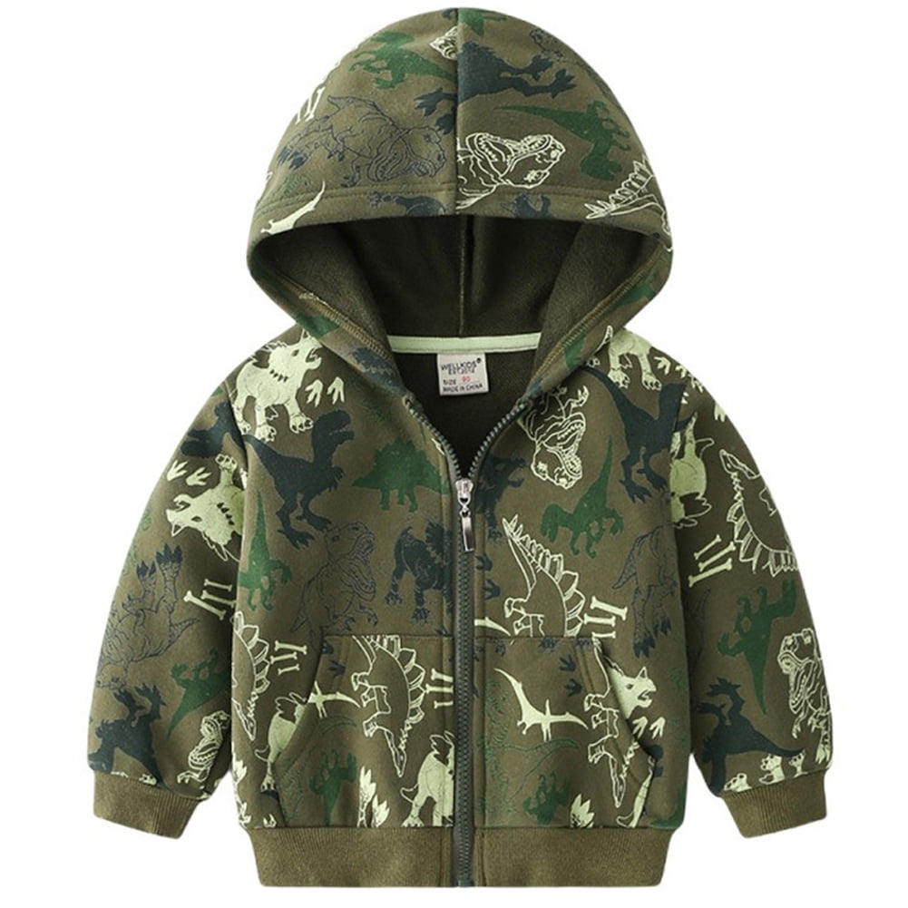Toddler Kids Little Boys Long Sleeve Dinosaur Print Zip Hooded Jacket ...