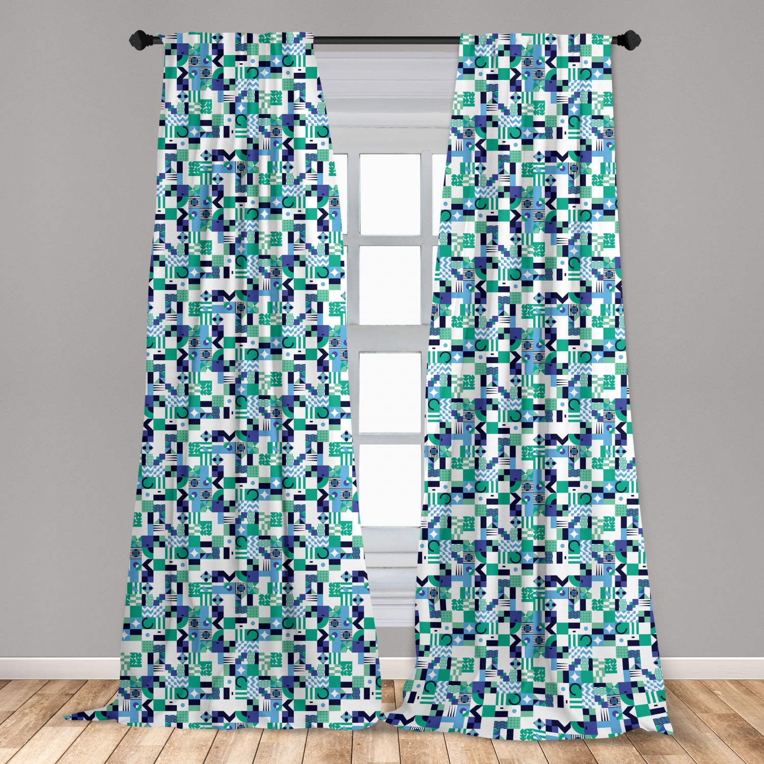 Mid Century Curtains 2 Panels Set Geometric Modern Art Design In The