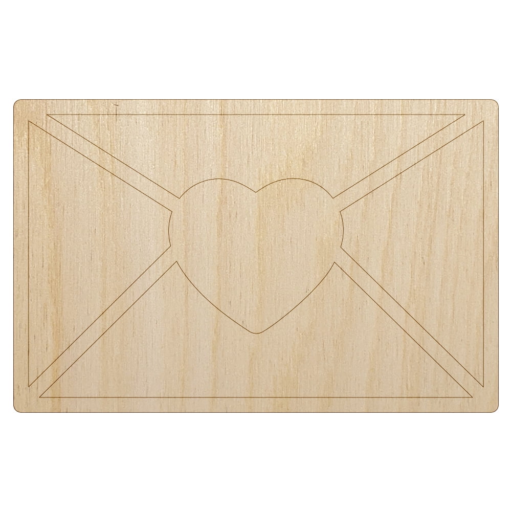 Envelope with Heart Wood Shape Unfinished Piece Cutout Craft DIY ...