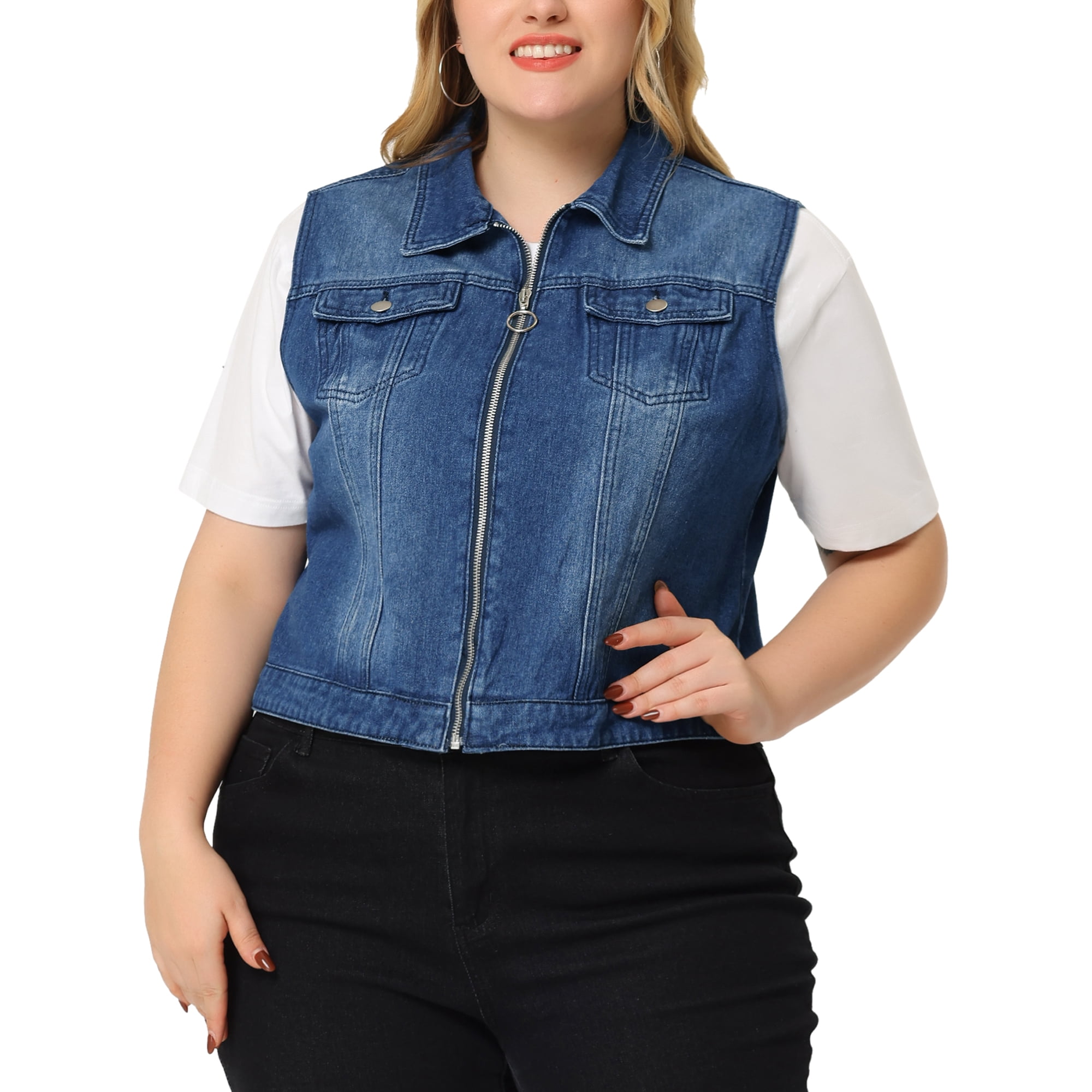 Click here for Grace & Grandeur Womens Plus Size Trucker Vest Zip... prices