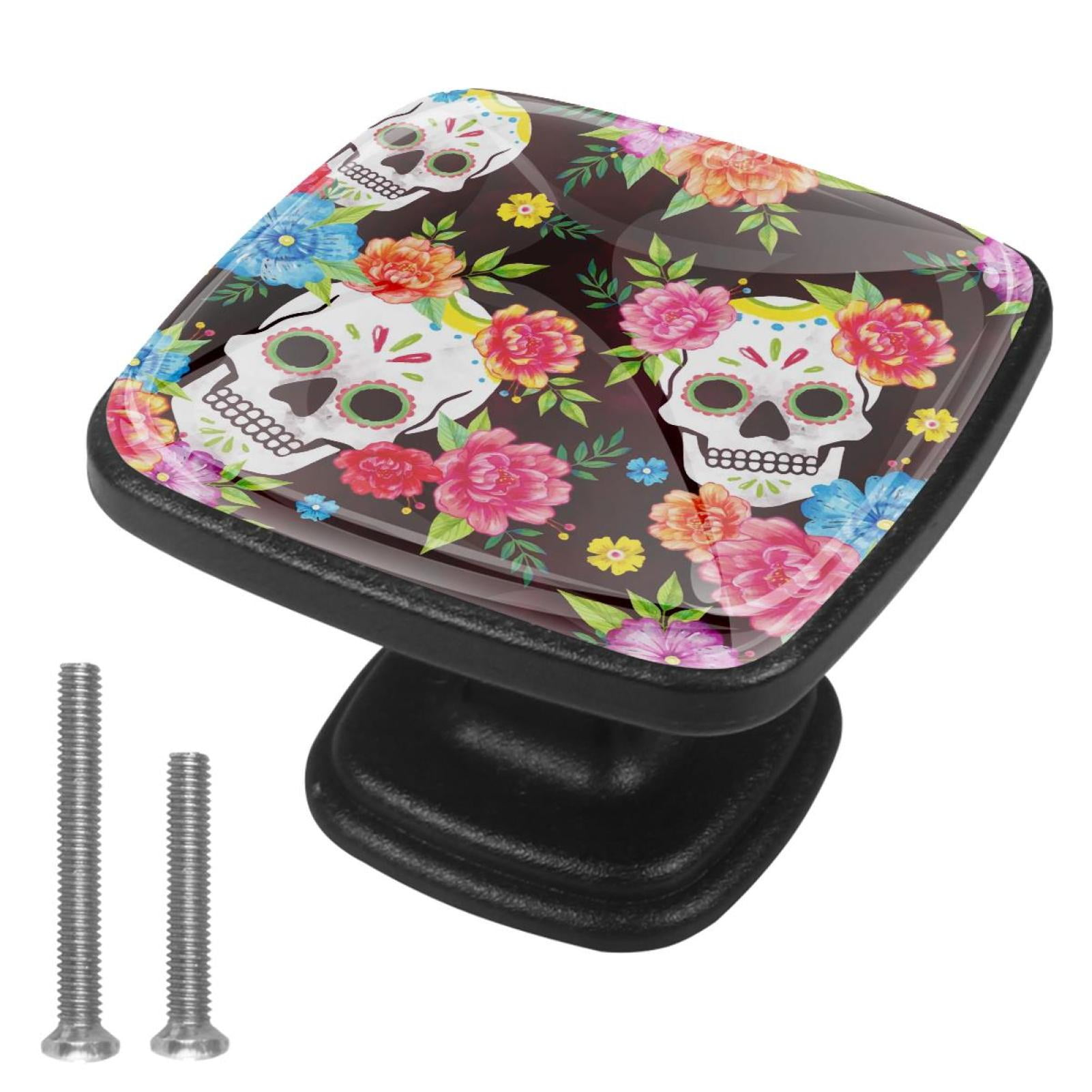 4 Pcs Cabinet Handle Drawer Pulls Skull Knobs with Screws Square ...