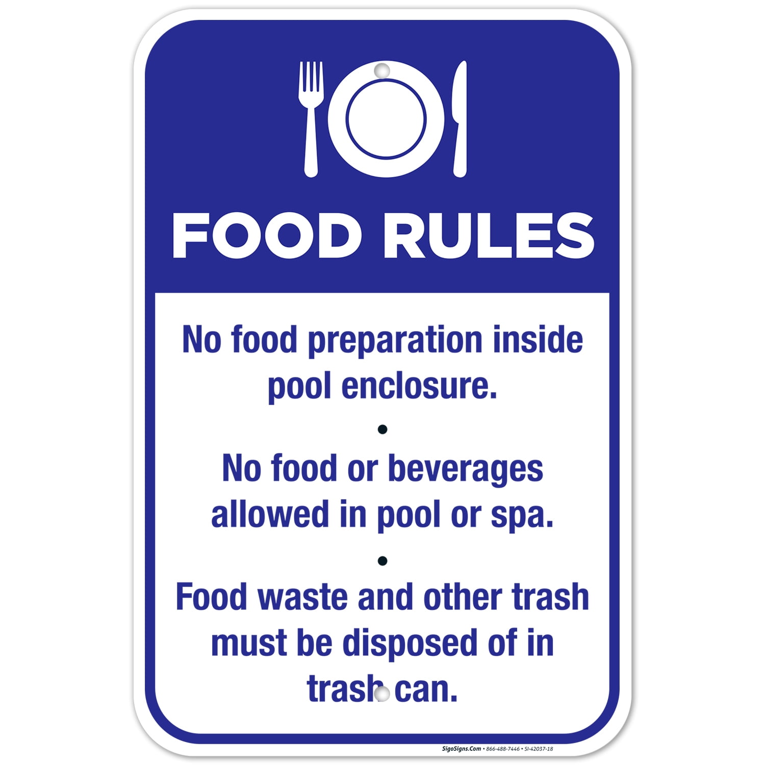 Pool Food Rules - No Food Preparation Inside Pool Enclosure Sign, 12x18 ...