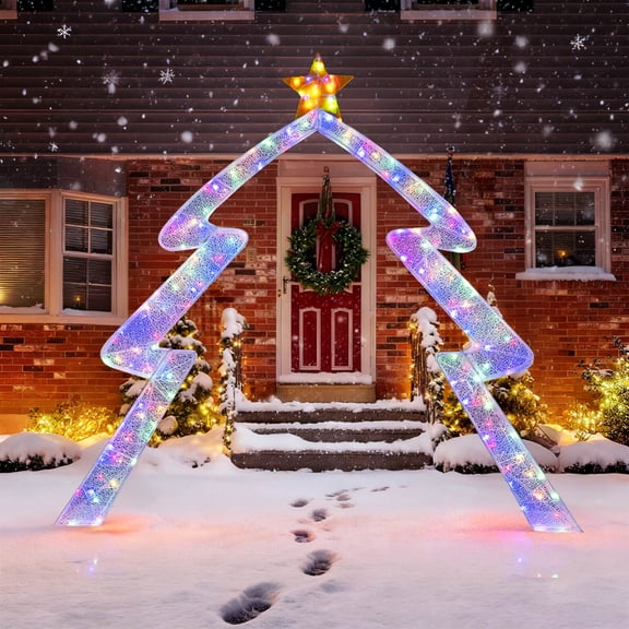 Costway 8.8 FT Christmas Tree-shaped Archway with Top Star, Adjustable ...