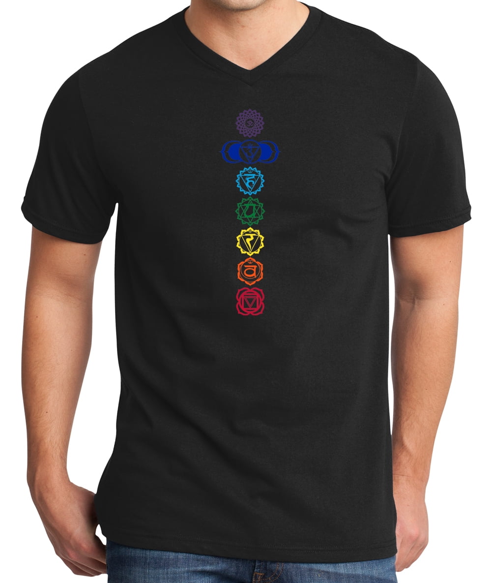Men's 7 Colored Chakras V-neck Yoga Tee Shirt - Black, Extra Small ...