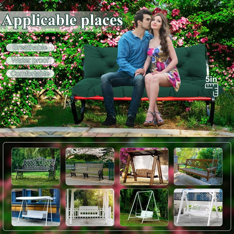 Porch Swing Cushions Outdoor 40 inch with Backrest Waterproof 3 Seat Swing Cushion Replacement Thicken 4 Bench Swing Cushions for Outdoor Furniture Patio Backyard and Garden Dark Green 40x40inch Walma...