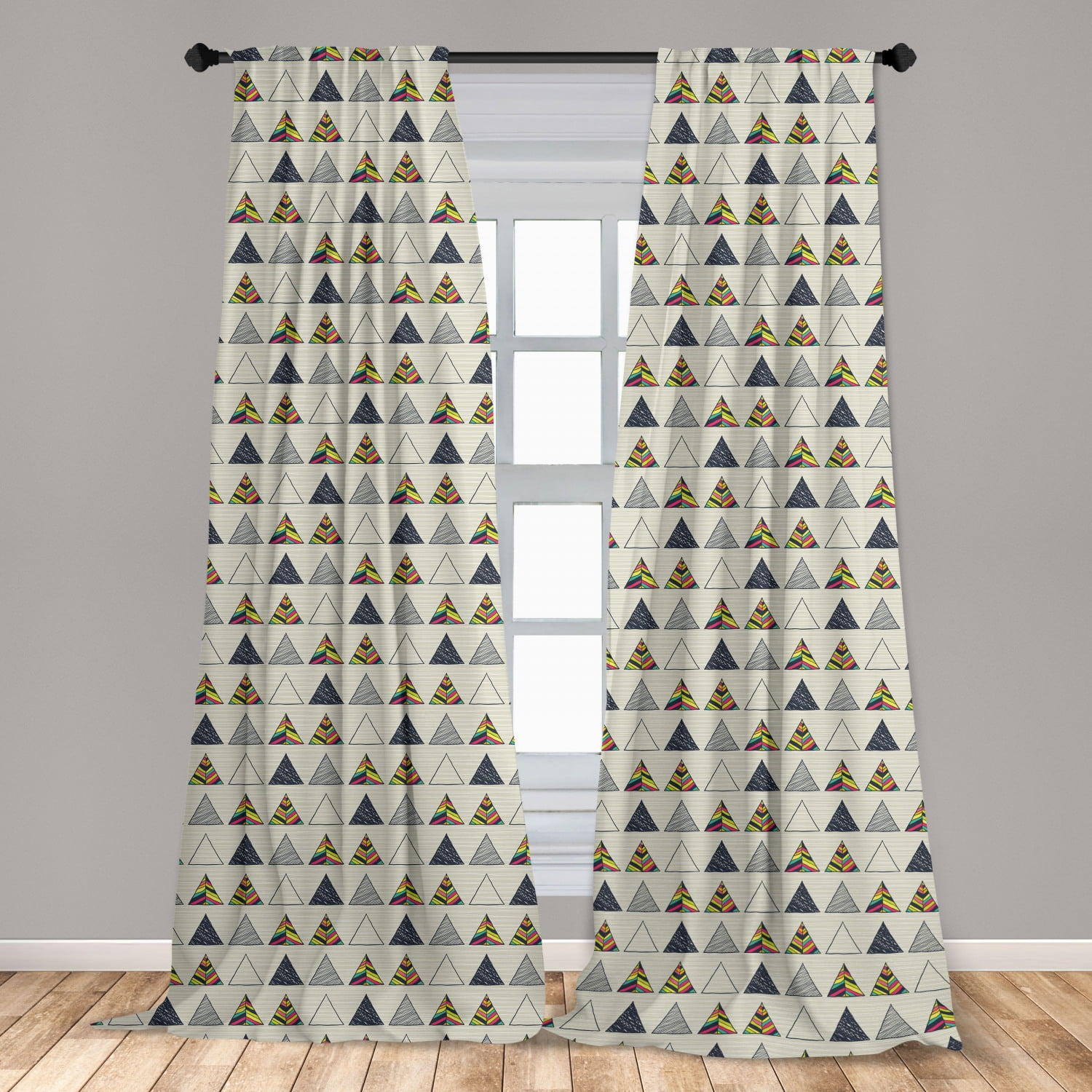 Geometric Curtains 2 Panels Set, Abstract Hand Drawn Triangles with ...