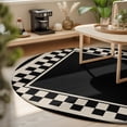 Black Square Round Area Rugs 3 ft, Graphic Retro Black Khaki Checkered ...