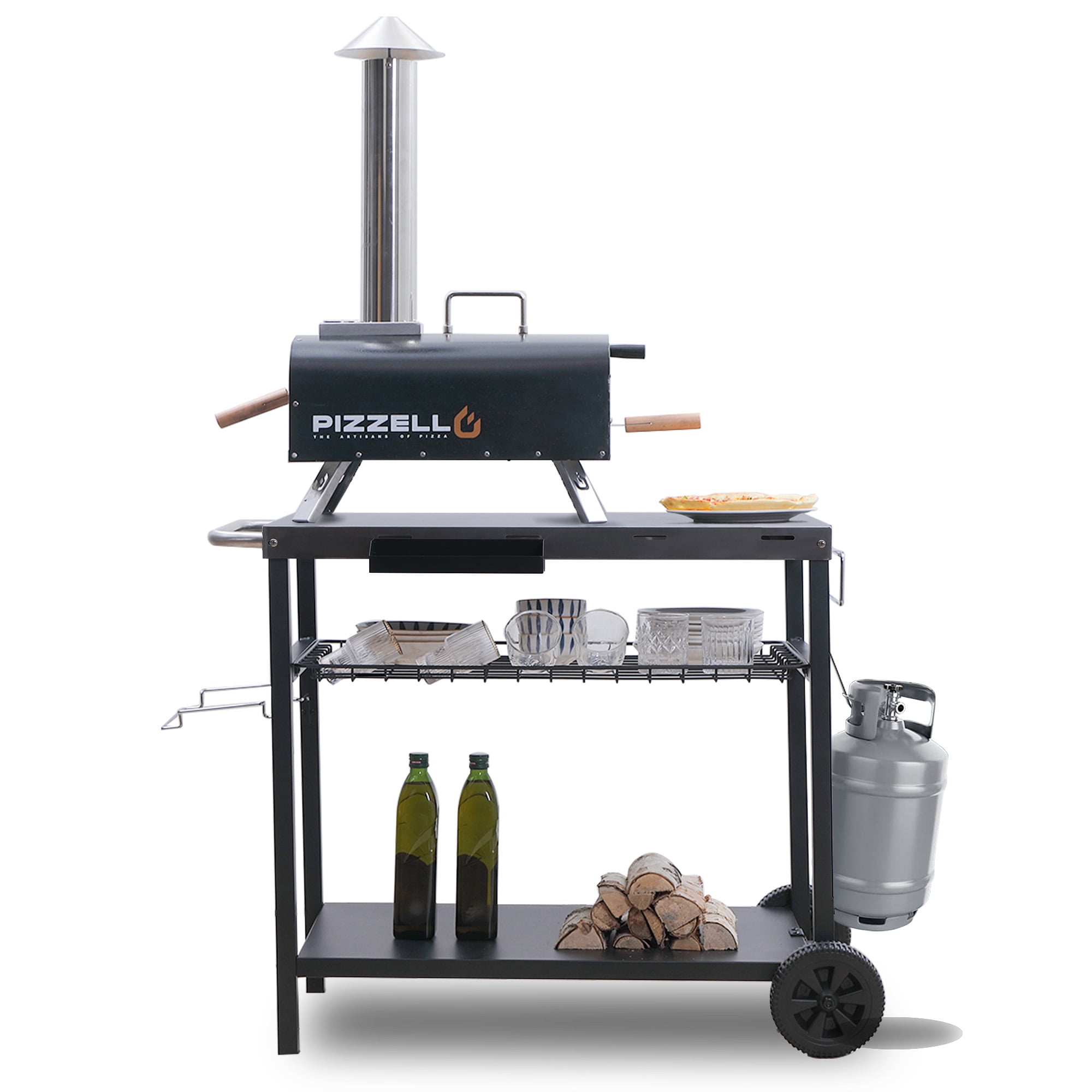 PIZZELLO Grill Cart, Pizza Oven Stand, Outdoor bbq Prep Station with ...
