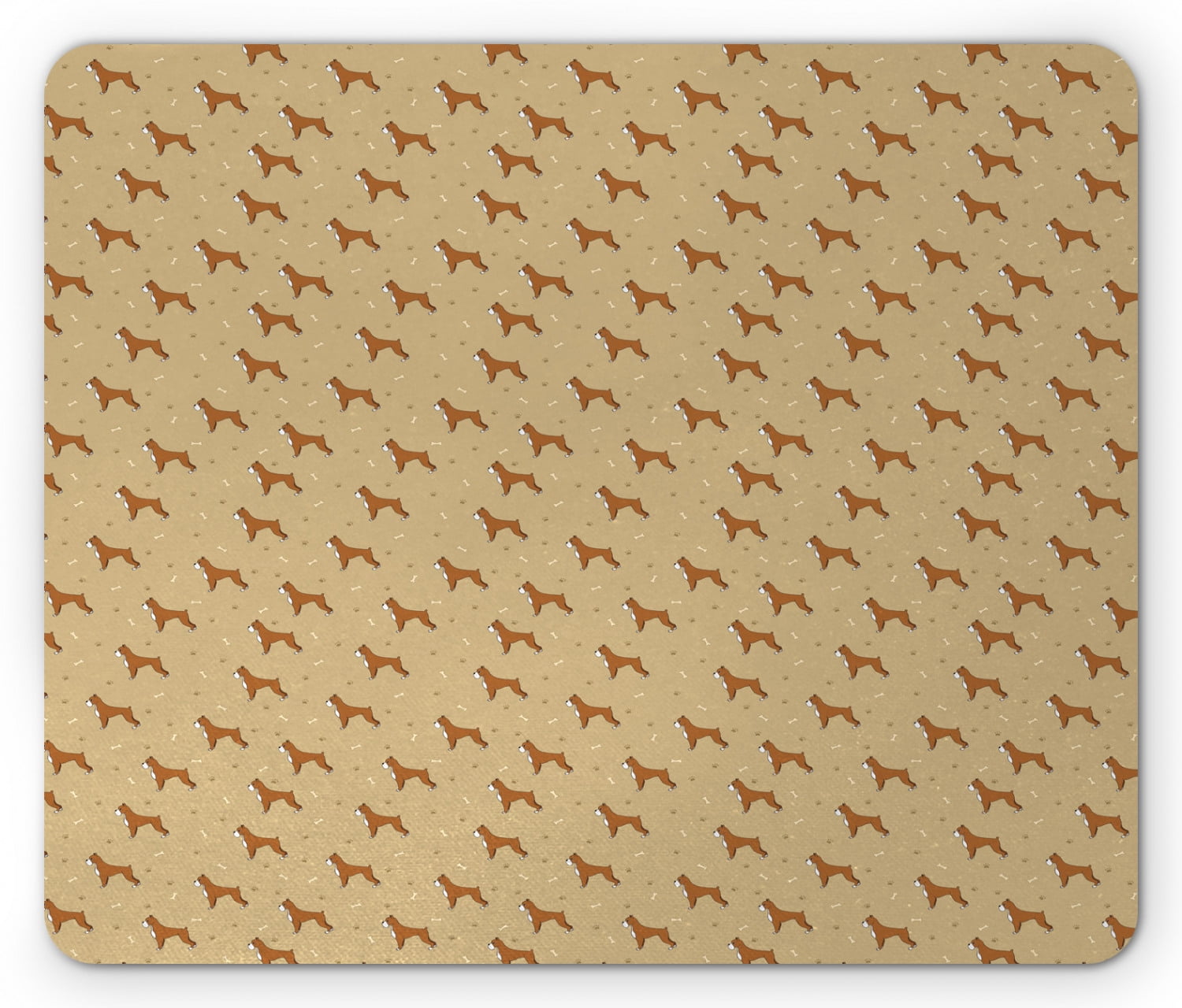 Boxer Dog Mouse Pad, Brown Cartoon Purebred Dogs with Paw Prints and ...