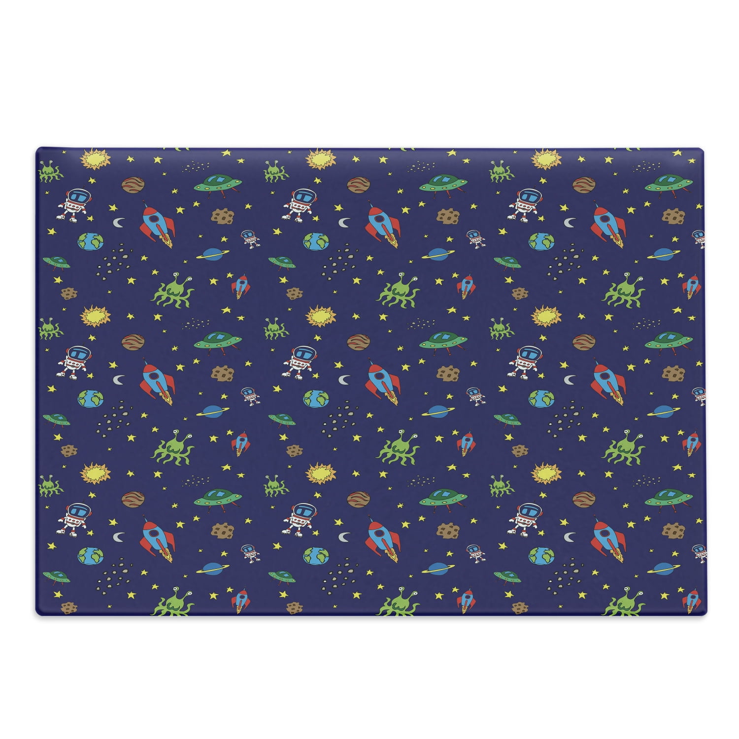Space Cutting Board, Doodle Style Cartoon Rocket Astronaut and UFO ...