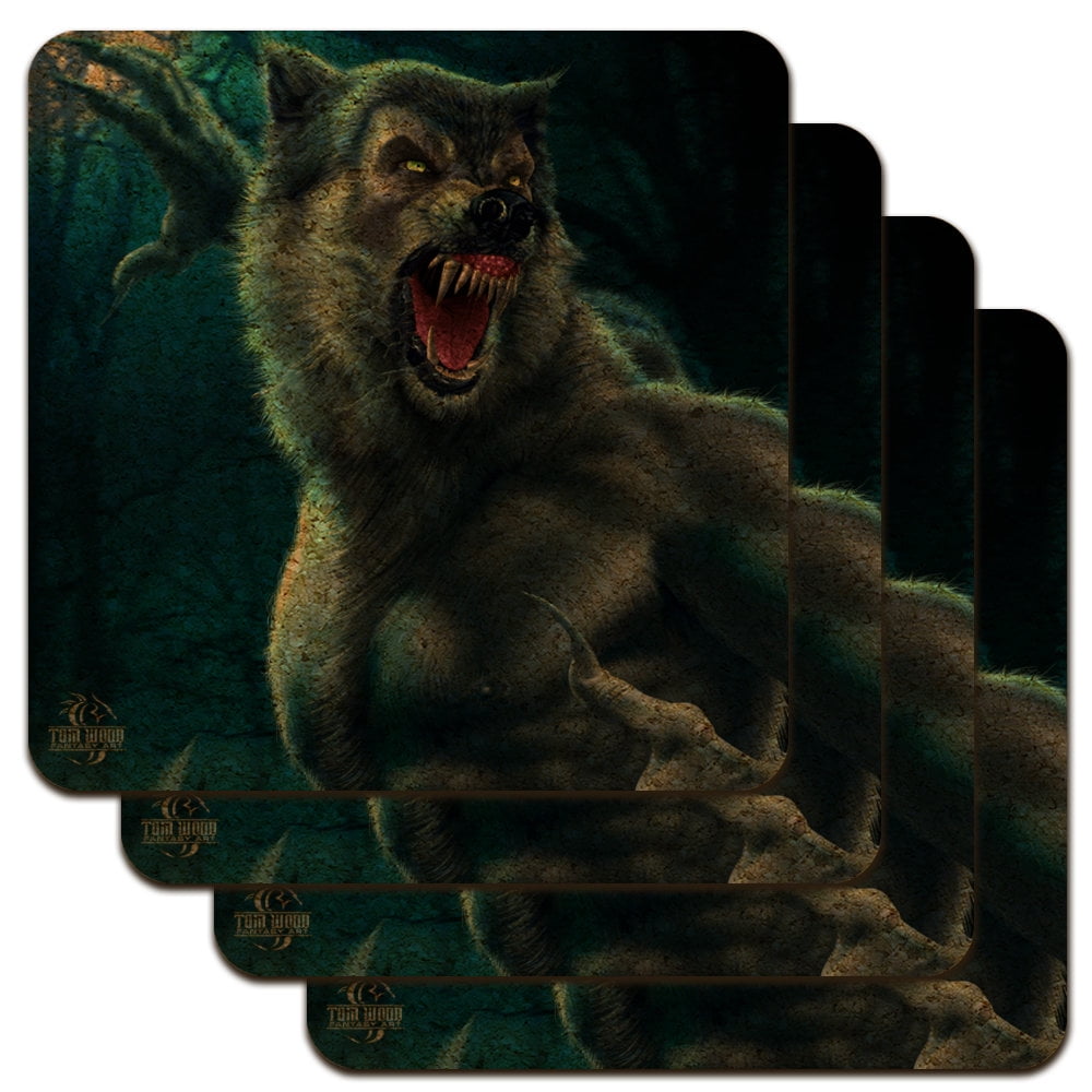 Crazy Scary Werewolf Monster Low Profile Novelty Cork Coaster Set ...