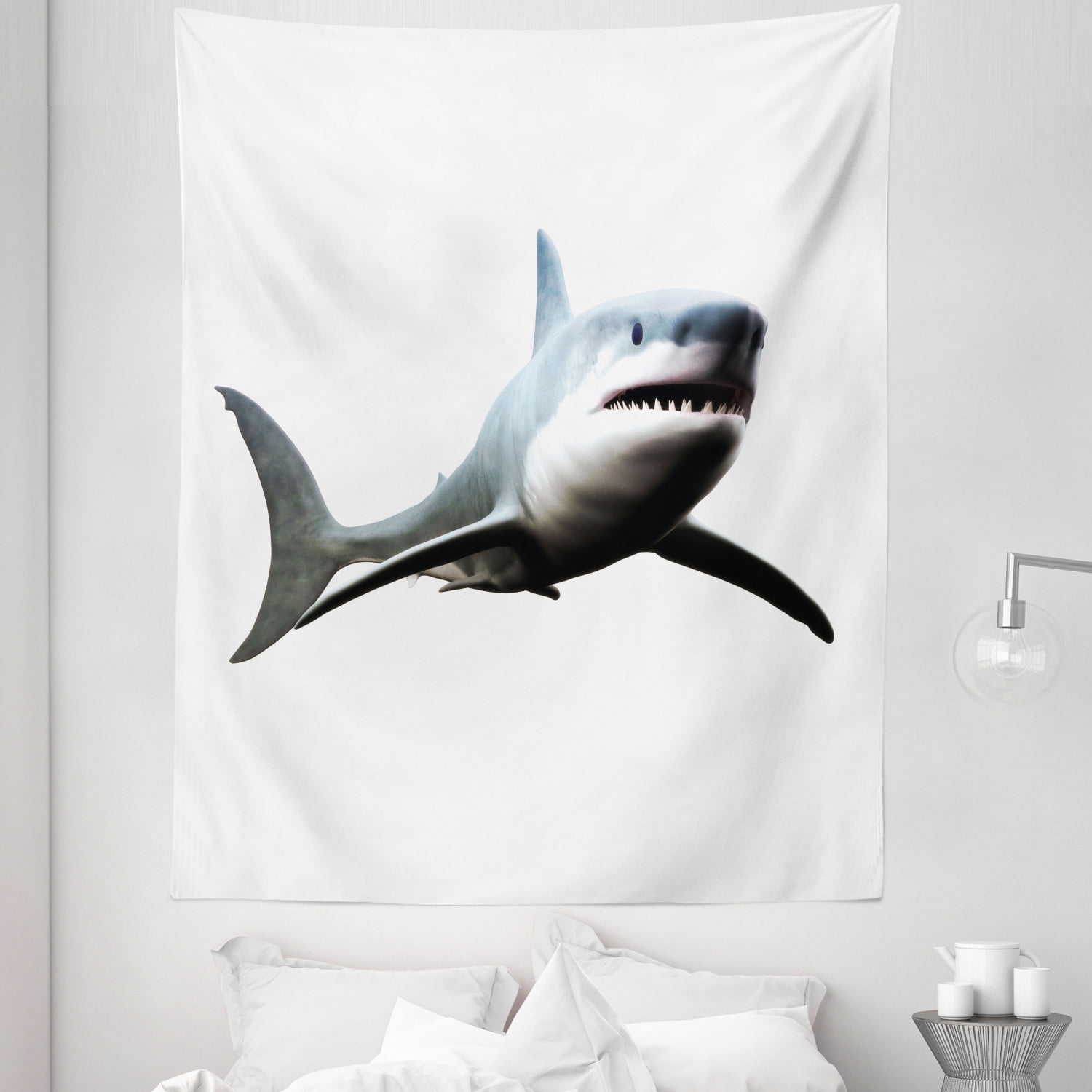Shark Tapestry, Digital Illustration of Wild Sea Creature Character ...