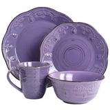 Elama Rustic Birch 16 Piece Elegant Stoneware Dinner Dish Set in Purple ...