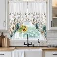 Art Botanical Swag Kitchen Curtain Valances, Teal Beige Floral Blue ...
