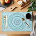 Bohemian Concentric Rings Placemats Set of 6, Coastal Aqua Floral ...